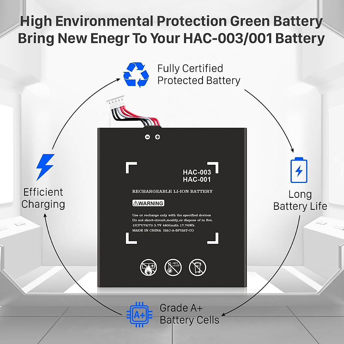 HAC-003 Battery, Upgraded 4800mAh Replacement Battery for Nintendo Switch 2017 Game Console HAC-001 HAC-A-BPHAT-C0 HAC-S-JP Internal Battery