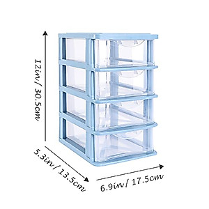 PATKAW Storage Drawer, 6.9x5.3x9inch 4 Layers Multifunctional Desktop Storage Cabinet Storage Containers with Drawers Mini Plastic Drawers Organizer for Home, Office- Blue