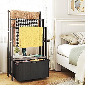 Freestanding Towel Rack with Drawers, SDXYSTCE 3 Tiers Standing Blanket Racks for Bedroom, 23.6" L x 11.8" W x 43.3" H, Blanket Holder with Shelf, Upgrade Steady Design,Grey