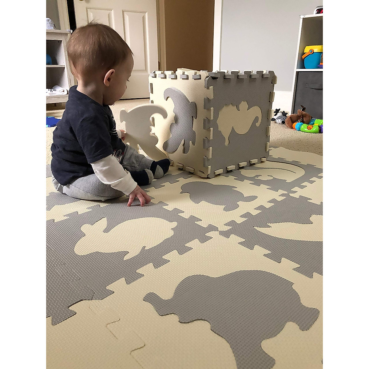 Baby Play Mat with Fence, Animals, and Foam Tiles. Tummy time mat, Playmat for Kids, Toddlers, Infants. Activity Center, Ball Pit Gym Floor playpen. 57"x 57", Over 74" Across!