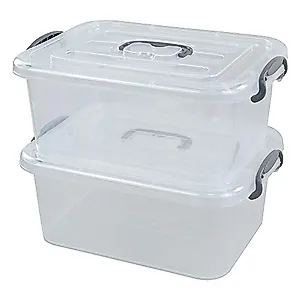 Zerdyne 2 Packs 8 L Clear Plastic Storage Boxes with Grey Handle