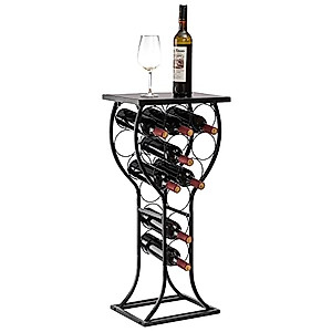 PARANTA Wine Rack Freestanding Floor 11 Bottles Wine Racks Holder Organizer Liquor Cabinet Wine Rack Console Table Marble Veneer Top Wine Glass Racks Black