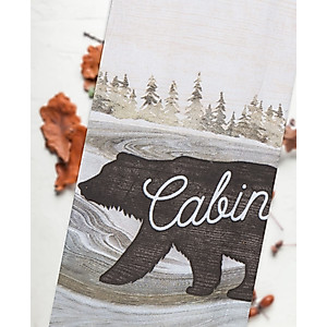 2 Rustic Lodge Dish Towels - Bear Themed Dish Towels | Wilderness Animals Woodland Themed Cabin Kitchen Towels | Camping Dish Towel Set for Hand, Cabin Dishes, Bathroom, Hunting Decor with Recipe Card