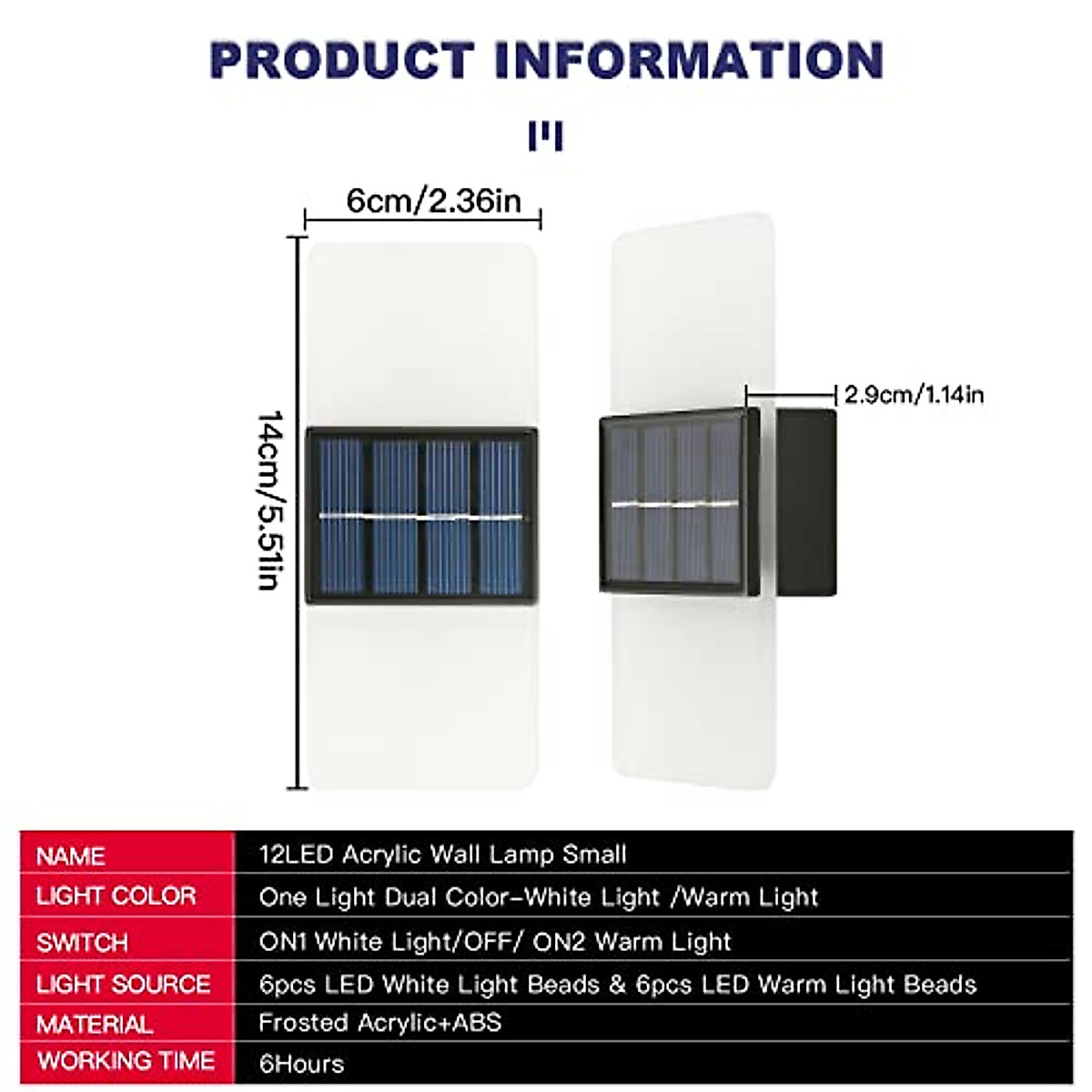 YONCDIAT Solar Lights Outdoor, White and Warm 2 Color,12LED IP65 Waterproof Solar Powered for Wall Outside Garden Fence Porch【2 Pack】 (S)