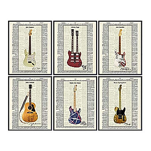 Guitar Wall Decor Poster Set - Musician Gifts for Jimi Hendrix, Eddie Van Halen, John Lennon, Jimmy Page, Eric Clapton, Music Fans - Home Decor, Wall Art, Print Set - 8x10