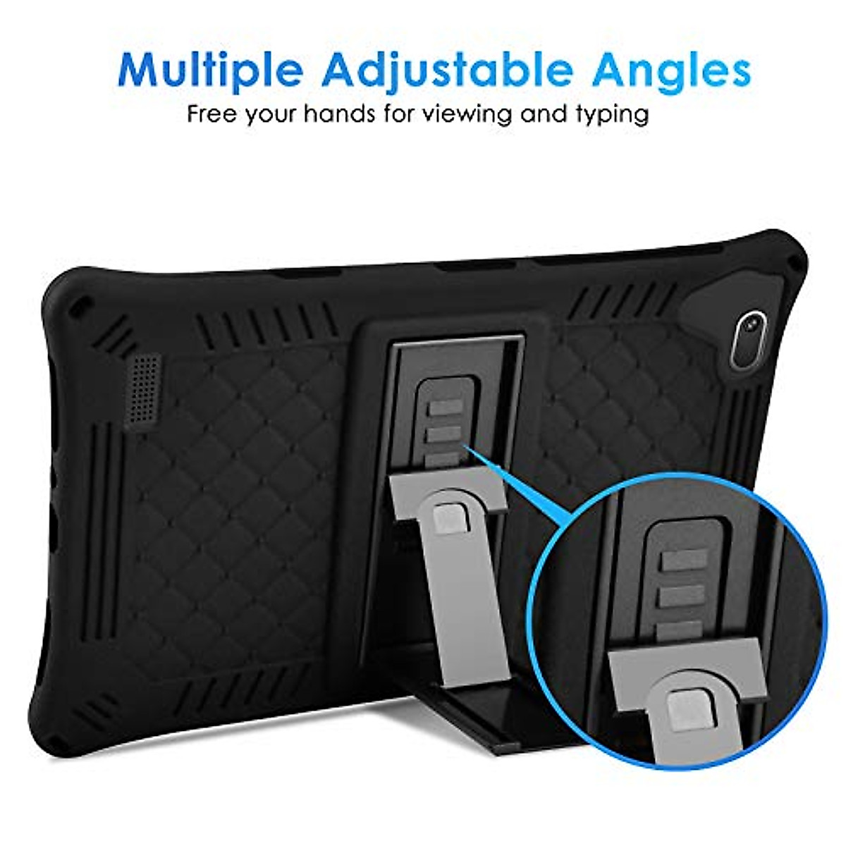 DETUOSI Silicone Case for Samsung Galaxy Tab A 8.0 2019, SM-T290/T295 Multi-Angle Stand Case with Shoulder Strap & Stylus Pen, Soft Lightweight Cover for TCL TAB 8 LE, Black