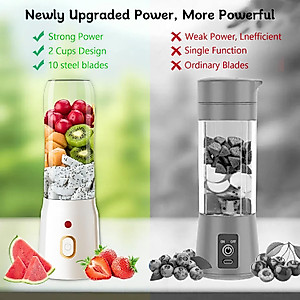 Personal Size Blender for Shakes and Smoothies,15.6 oz Portable Blender with 10 Blades,Rechargeable Mixers Fresh Fruit Juicers,Multifunctional Blender with 2 cups,For Travel,Sports,Outing