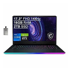 2022 MSI GE76 Raider Gaming 17.3" FHD 144Hz Laptop Computer, 12th Gen Intel Core i7-12700H, 16GB RAM, 2TB PCIe SSD, Backlit Keyboard, GeForce RTX 3060, FHD Webcam, Win11, Grey, 32GB SnowBell USB Card