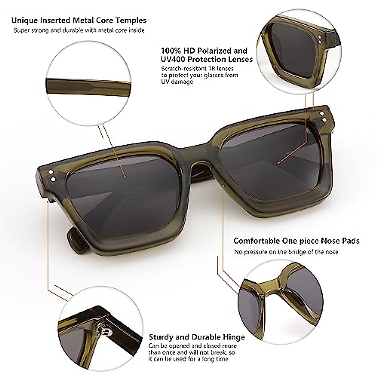 FEISEDY Sunglasses Men Women Polarized, Chunky Square Thick Frame, Rectangle UV400 Shade Sun Glasses B2396
