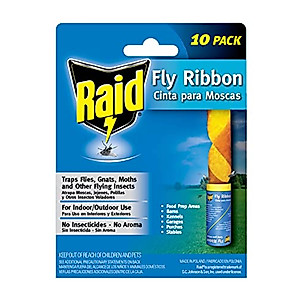 Raid Fly Ribbon, Fly Traps for Indoors and Outdoors, Bug Trap for Flying Insects, Pack of 10