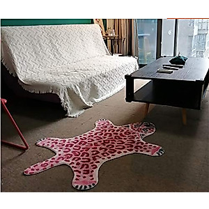 Pink Leopard Print Area Rug Faux Cowhide Cheetah Fur Skin Carpet Non-Slip Animal Printed Area Rug Throw Rugs Floor Carpet for Door Mat Bedrooms Room Decor (3.3x2.95Ft, Pink Leopard)