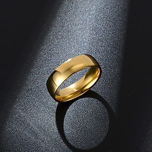 Yanxyad Stainless Steel Ring for Women Men Wedding Band Rings Polished Brushed Ring (Gold-6MM, 7)