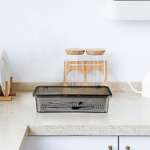 Hemoton Flatware Organizers Flatware Plastic Tray Kitchen Drawer Organizer with Lid and Drainer for Utensils Holder