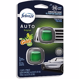 Febreze Car Vent Clip Air Freshener, Odor Eliminator for Up to 30 Days Freshness, 2 Clips (Gain)