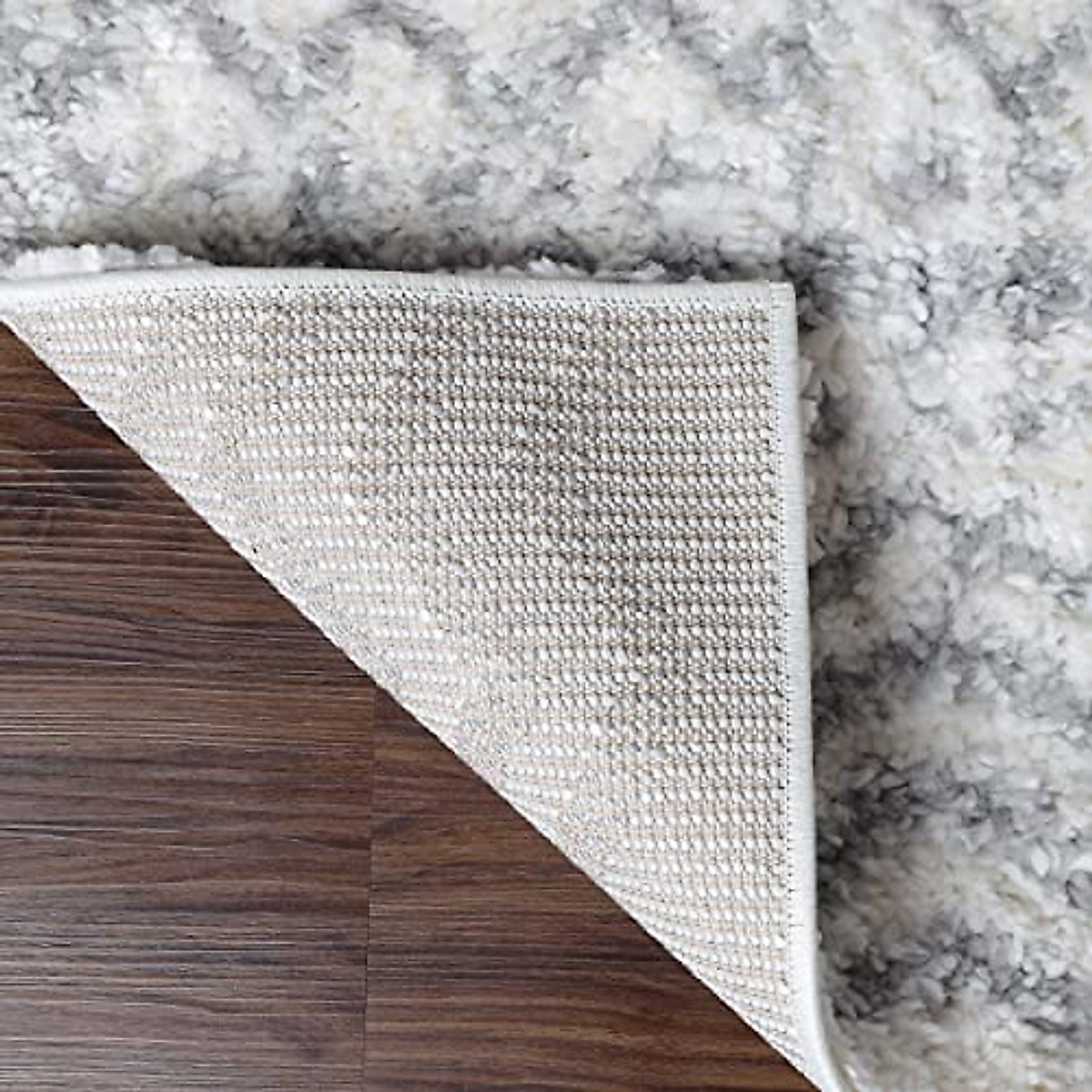 SUPERIOR Indoor Shag Area Rug Perfect for Bedroom, Kitchen, Laundry Room, Entryway, Office, Playroom, Plush Fuzzy Carpet Cover, Contemporary Modern Boho Geometric, 4' x 6', Grey-Cream