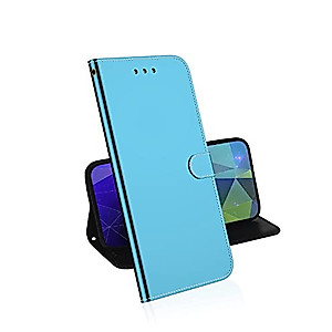 Shiny Reflective Fashion Leather Case with Card Slot forXiaomi Redmi Oppo Realme Reno Flip Case (Blue,Reno 6Pro+/Reno 6Pro Plus)