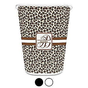 RNK Shops Leopard Print Waste Basket - Single Sided (Black) (Personalized)