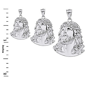Solid 14k White Gold Jesus Head Face Charm Religious Pendant, 0.92"