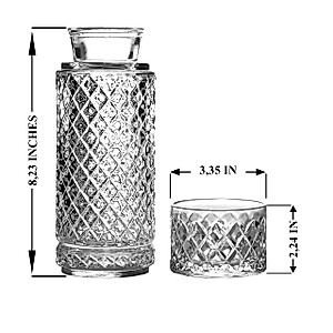 Bedside Water Carafe and Glass Set, Carafe, Water Carafe, Nightstand Carafe, Bedside Carafe, Mouthwash Decanter, Bedside Carafe and Glass Set, Carafe With Cup, Bedside Water Carafe, 24.70 Oz (Shiny)