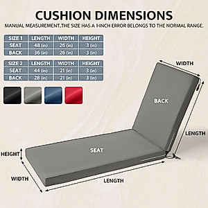 mudilun Lounge Chair Cushion Water-Proof Outdoor Chaise Lounge Cushions Thickened Durable Outdoor Furniture Lounge Chair Pads for Garden Patio Pools Beach