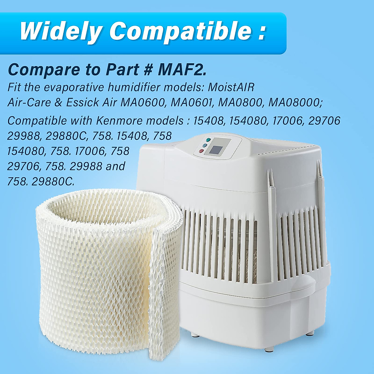 MAF2 Super Wick Humidifier Filter, for Aircare/Essick Air/Moist Air Humidifier MA0600, MA0601, MA0800, MA08000, Kenmore 5408,154080,32 15508 Filters, Humidifier Replacement Wicks - 2-Pack