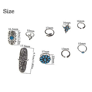 Flosy Vintage Turquoise Finger Rings Set Flower Ring Stackable Joint Midi Knuckle Ring Jewelry for Women and Girls (Silver 5)