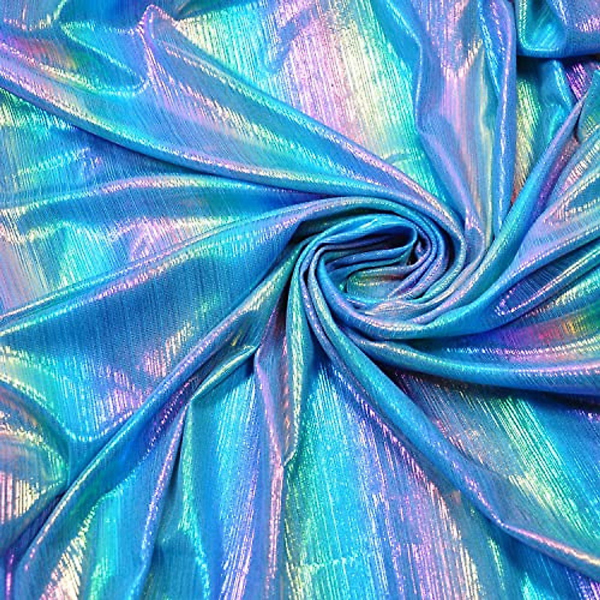 Yutone Shining Iridescent Hologram Laser Fabric Knit Crepe 58inch Wide for Cloth Craft Upholstery by The Yard (36inch SkyBlue), 1 Yard
