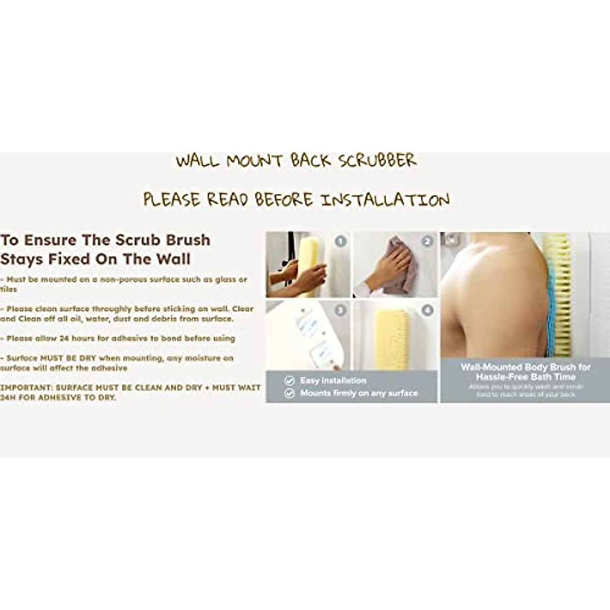 Wall Mounted Back Scrubber for Shower - Large Exfoliating Brush for Shower - Bathing Scrub Brush - Hands-Free Back Brush & Body Scrubber - Shower Accessories - 7.9x11.9in in-Shower Scrubber for Body