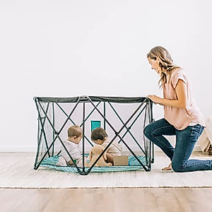Baby Delight Go With Me Eclipse Mesh Portable Playard | Playpen | Sun Canopy | Indoor and Outdoor | Watercolor Stripe Base