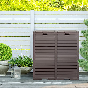 Homall 80 Gallon Outdoor Trash Can Resin Garbage Can Dual Waste Bins with Lid, Drip Tray, Side Grooves for Patio Backyard Deck Roadside