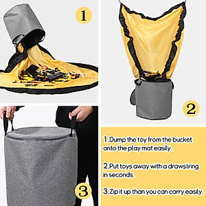 Victrekon Toy Storage Organizer & Play Mat for Kids, Large Organizer Storage Bin for Lego, Toy Box/Bag for Boys, Girls, Nursery, Playroom Organization and Storage with Zippers, 14.5"x14.9", Gray