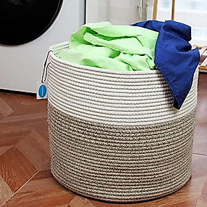 Casaphoria Large Cotton Rope Storage Baskets for Organizing with Built-in Handles,Tall Woven Laundry Hamper, Blanket Basket for Living Room, Round Woven Storage Baskets for Pillows, Towels