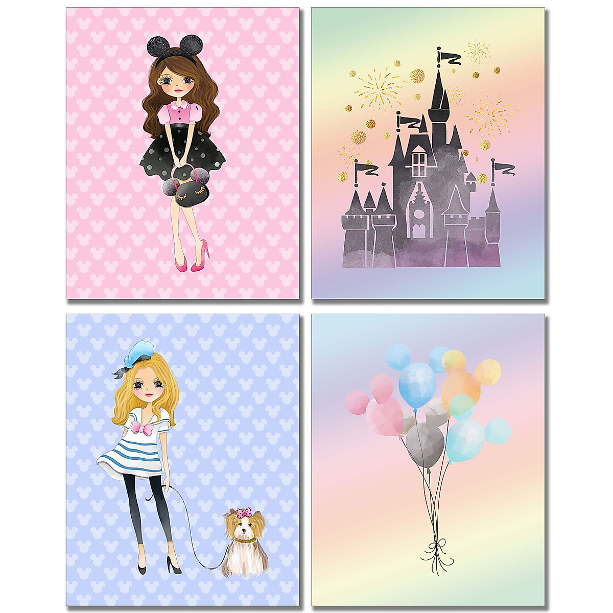 Disney Girls Art Prints - Girl'S Room Wall Decor Photos - Set Of 4 (8 Inches X 10 Inches)