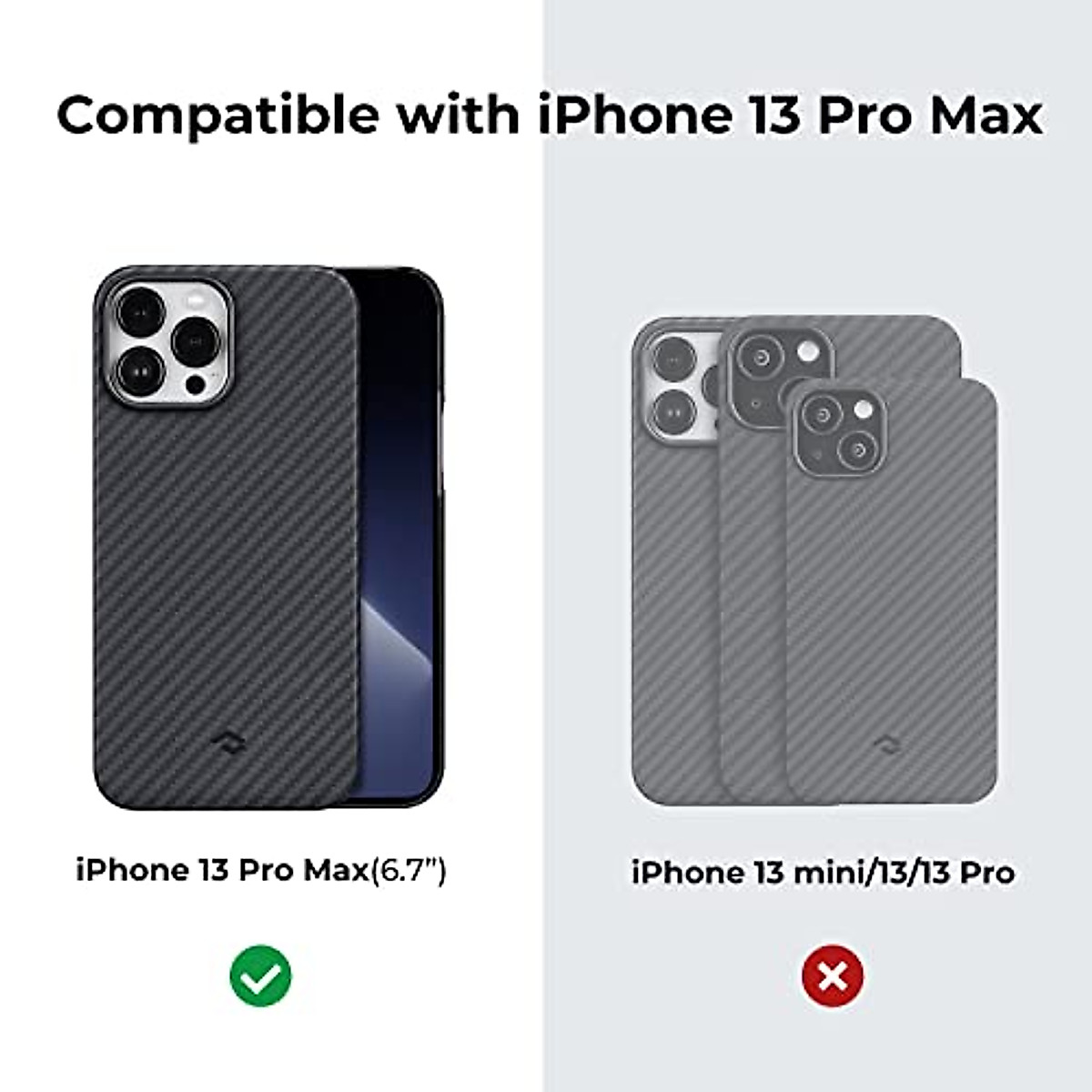pitaka Magnetic Case Compatible with iPhone 13 Pro Max-6.7 Inch [MagEZ Case 2] 100% Aramid Fiber Slim Fit Phone Cover, 3D Grip Touch -Black/Grey（Twill）