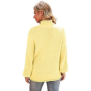 Jouica Women's Winter Long Batwing Sleeve Sweaters Turtle Neck Casual Comfy Pullover Jumpers Tops,RF Yellow,Small
