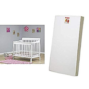 Dream On Me 3 in 1 Aden Convertible Mini Crib, White and 3 Portable Crib Mattress, White