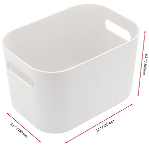 JOIKIT 4 Pack White Storage Bins with Handles, White Bathroom Kitchen Organizer Bin, White Plastic Vanity Storage Bins for Hand Soap, Body Washes, Towels, Shampoos, Lotions, Bath Balls, 10x7x6.3 Inch