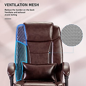 NOBLEMOOD High Back Office Chair Heated Executive Chair with 4 Points Massage, Swivel Ergonomic Desk Chair Breathable Big and Tall Reclining Chair with Lumbar Support Pillow & Footrest(Brown)