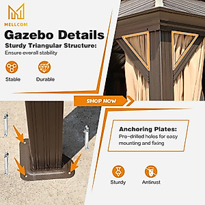 MELLCOM 14'x20' Galvanized Steel Hardtop Gazebo, Aluminum Frame Metal Outdoor Gazebo with Double Roof and Netting and Curtains for Patio Lawn Garden Brown
