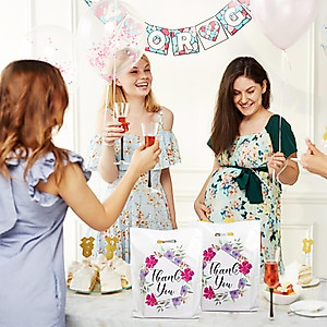 POPGIFTU Floral Thank You Plastic Bags 50 Pack 12" x 15" Thank You Bags for Small Business, Thank You Shopping Bags with Handles, for Boutique, Retail, Gift Bags, Clothes, Party Favors