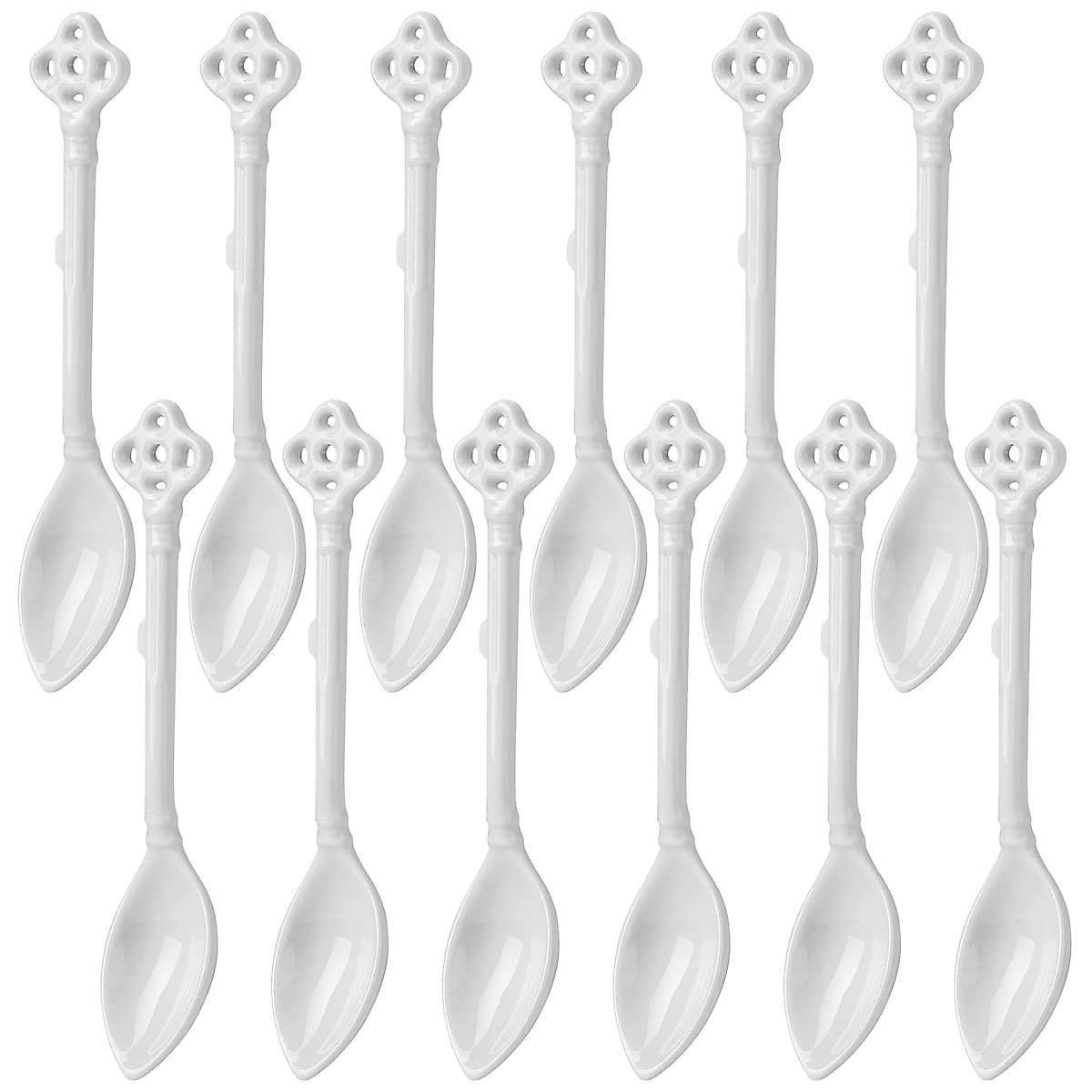 Espresso Spoons Set of 12, Ceramic Coffee Spoons, Long Handle Demitasse Espresso Spoons, Porcelain Small Coffee Stirring Spoon (White)