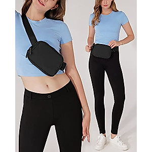 AslabCrew 2-Way Zipper Unisex Belt Bag with Adjustable Strap Fanny Packs Mini Waist Pouch for Outdoor Hiking Running Travel, Black
