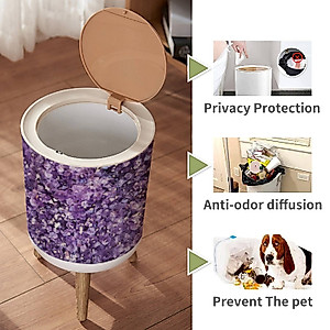 IBPNKFAZ89 Small Trash Can with Lid Violet Purple Amethyst Quartz Crystal Geode Garbage Bin Wood Waste Bin Press Cover Round Wastebasket for Bathroom Bedroom Office Kitchen, 8.66x14.3inch