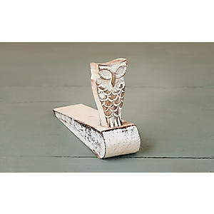 Rustic Wooden Owl Door Draft Stopper Wedge – Sturdy and Stackable Door Stop, Multi Floor Doorstop Ensures Tight Fit (White)