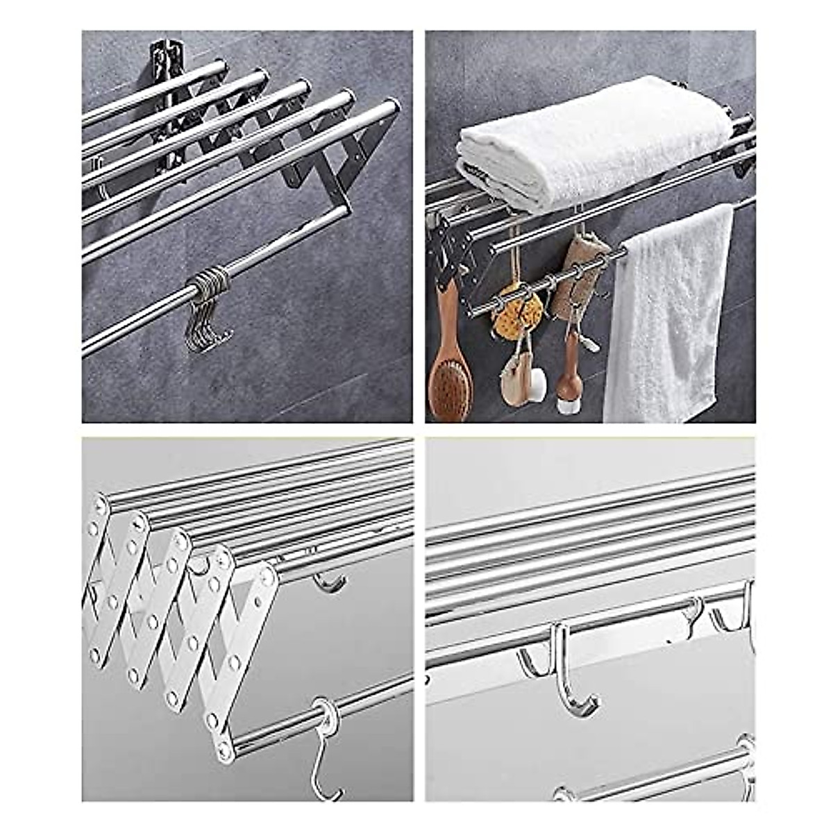 XMCX Retractable Wall Mounted Drying Rack Clothes Drying Rack Laundry Hanger with Hooks Foldable Clothes Dry Rack Space Saving Retractable Rack Easy Storage (Size : 60cm)