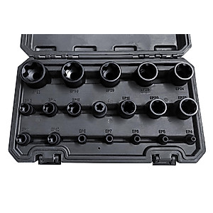 External Torx Plus Socket Set 19 Pc,6 Point EP Socket 1/4 '' EP4-EP8,3/8'' EP10-EP16,1/2'' EP18-EP32,5 Point EP Socket 1/2'' EP8.8 Dr E-Torx Plus set