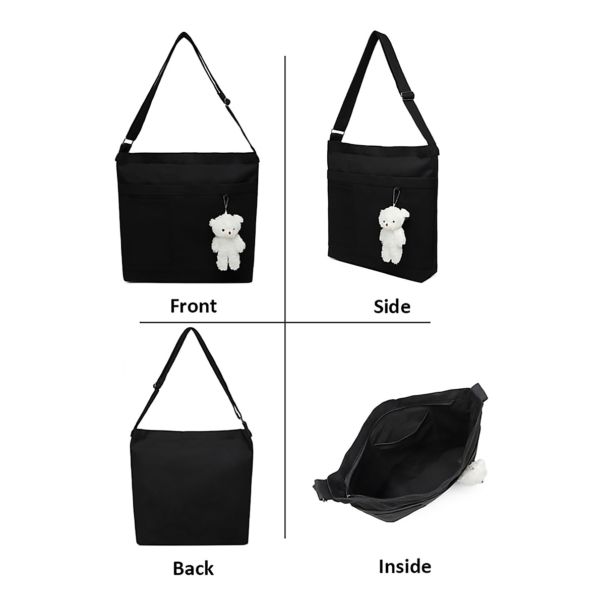 Covelin Womens Canvas Bag with Bear Pendant Crossbody Purse Top Zip Shoulder Handbag Army Green