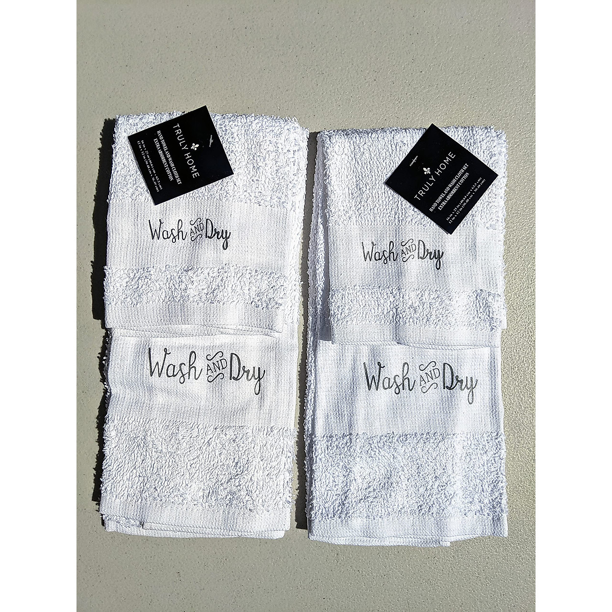 Bright Collection 2 Dishcloth & 2 Hand Towel Set - (4 pc) Inspirational Sentiment Quote Message Kitchen Bathroom (Bright White Wash and Dry)