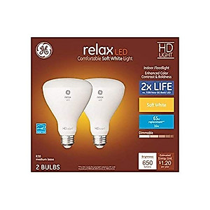 GE Relax 2-Pack 65 W Equivalent Dimmable Soft White Br30 LED Light Fixture Light Bulb