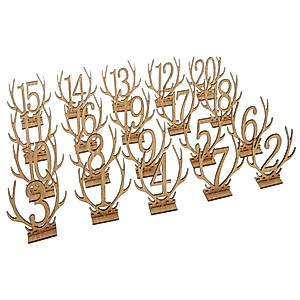 SWEETBIUTI Table Numbers Wooden Number Plate Freestanding Table Cards 1-20 Table Number Sign Stand Antler Table Cards Table Decor for Banquets Outdoor Living.